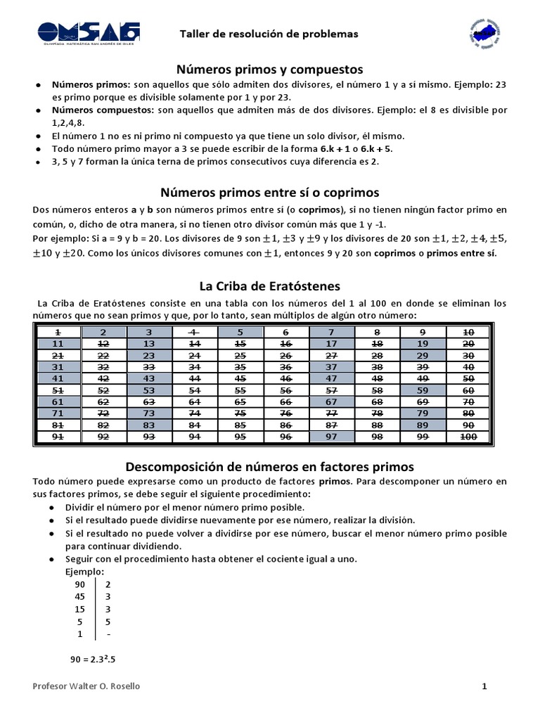 Números Primos y Compuestos, Descomposición en Primos | PDF | Número primo | Multiplicación