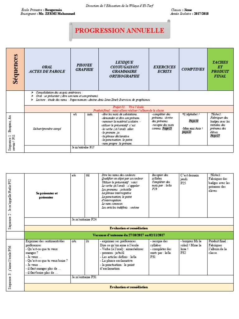 Progression Annuelle 3 Eme | PDF