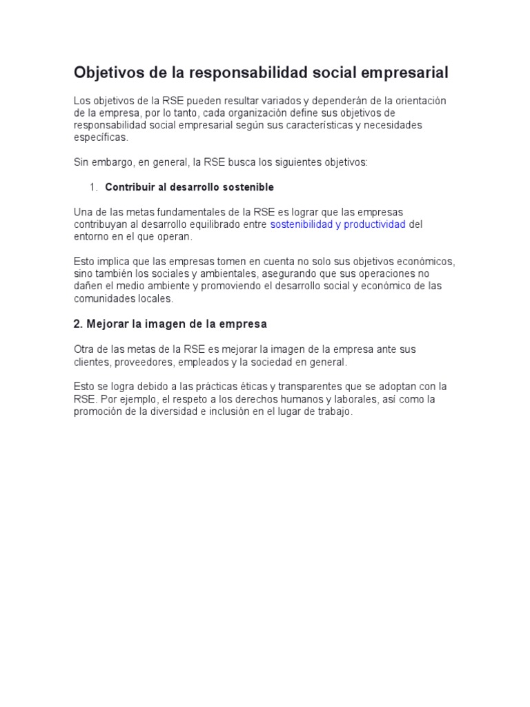 Objetivos de La Responsabilidad Social Empresarial Bolivar | PDF | Negocios