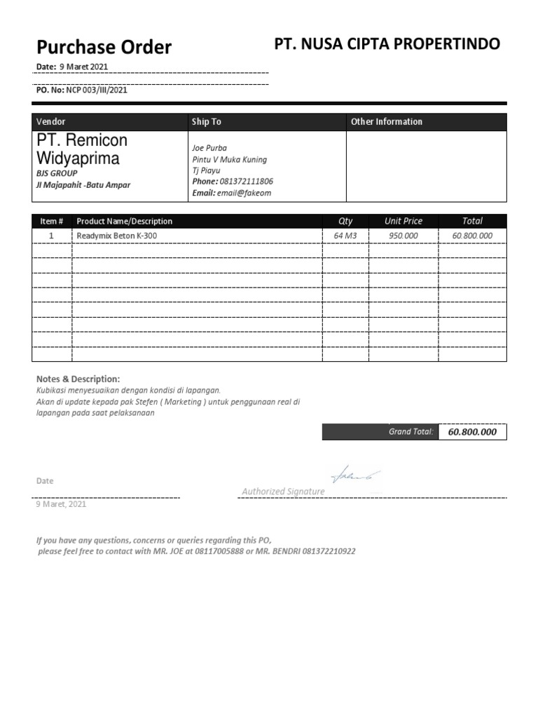 PO Readymix K300 Remicon BJS Update Ver3 | PDF