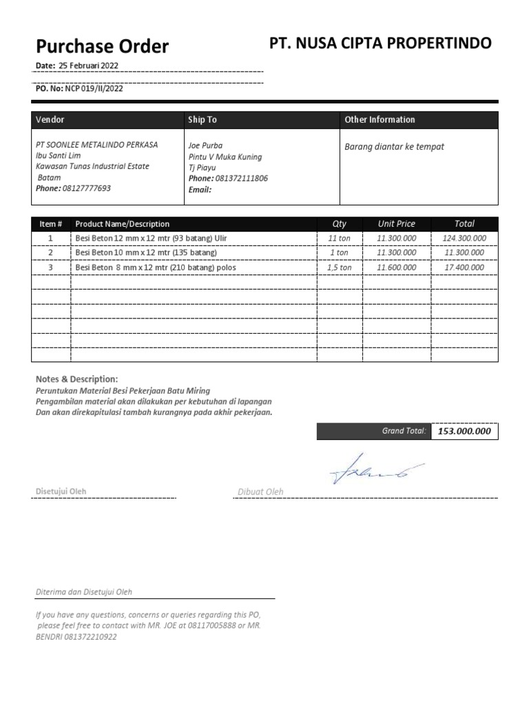 PO 019 Besi Beton Soonlee | PDF