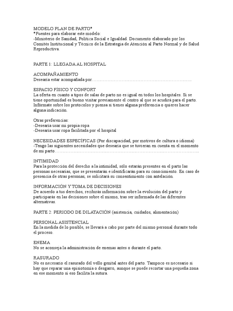Plan de Parto | PDF | Parto | Amamantamiento