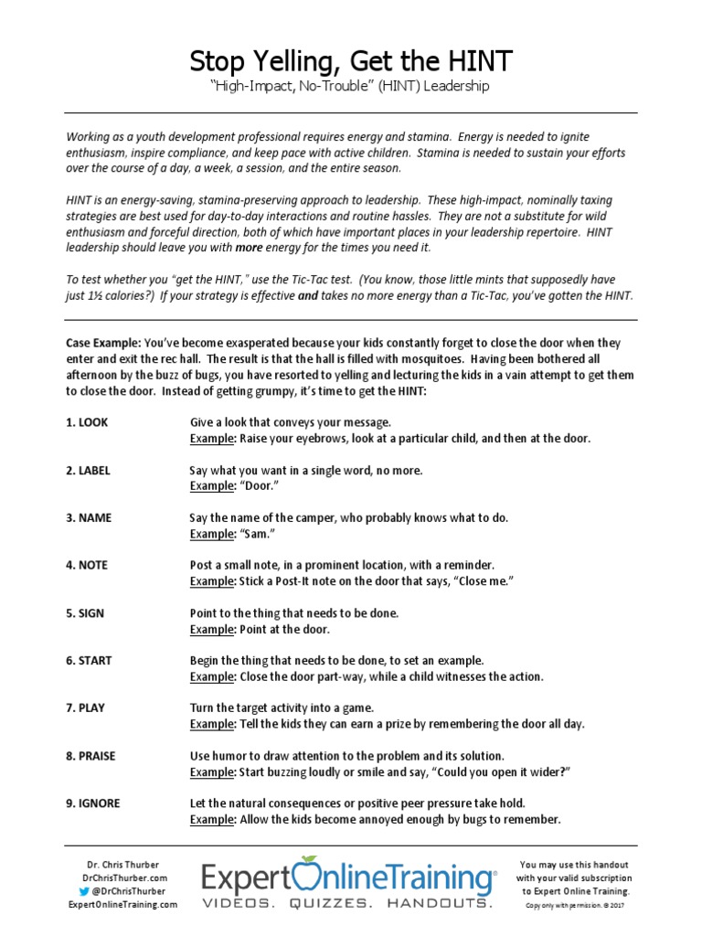 Stop Yelling, Get The HINT | PDF | Career & Growth | Wellness