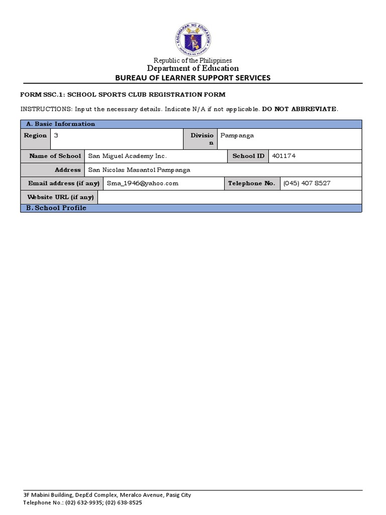 FORM SSC.1 School Sports Club Registration Form v1 SMA | PDF