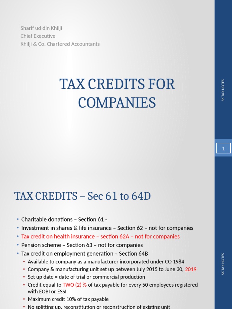 17 Tax Credits For Companies SME Taxation | PDF | Credit Card | Small ...