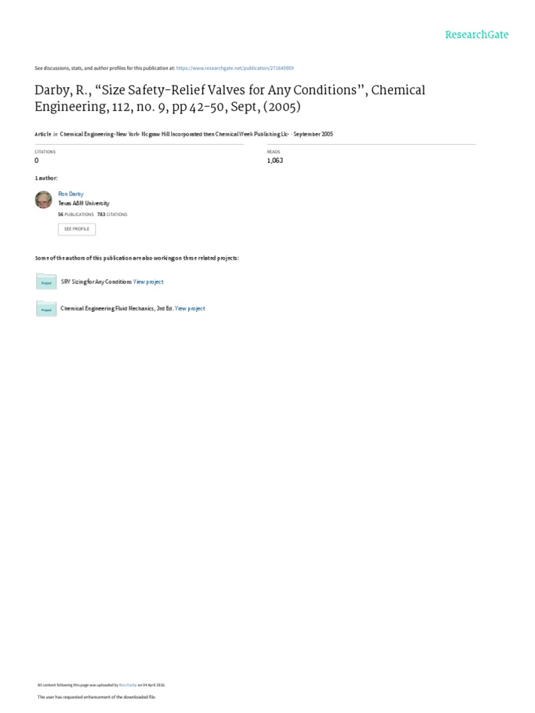 Safety Valve Sizing ChemEng Relief Paper 2005 | PDF | Fluid Dynamics ... Safety Valve Sizing ChemEng Relief Paper 2005 | PDF | Fluid Dynamics ...