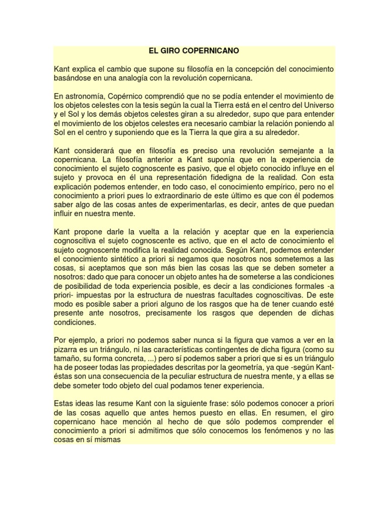 EL GIRO COPERNICANO | PDF | Immanuel Kant | A priori y a posteriori