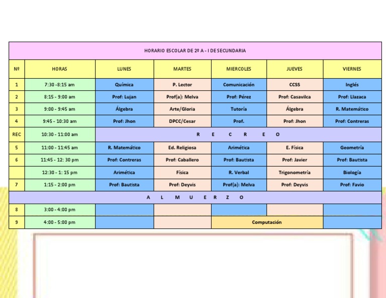 Horario Escolar de 2º A - I Original | PDF