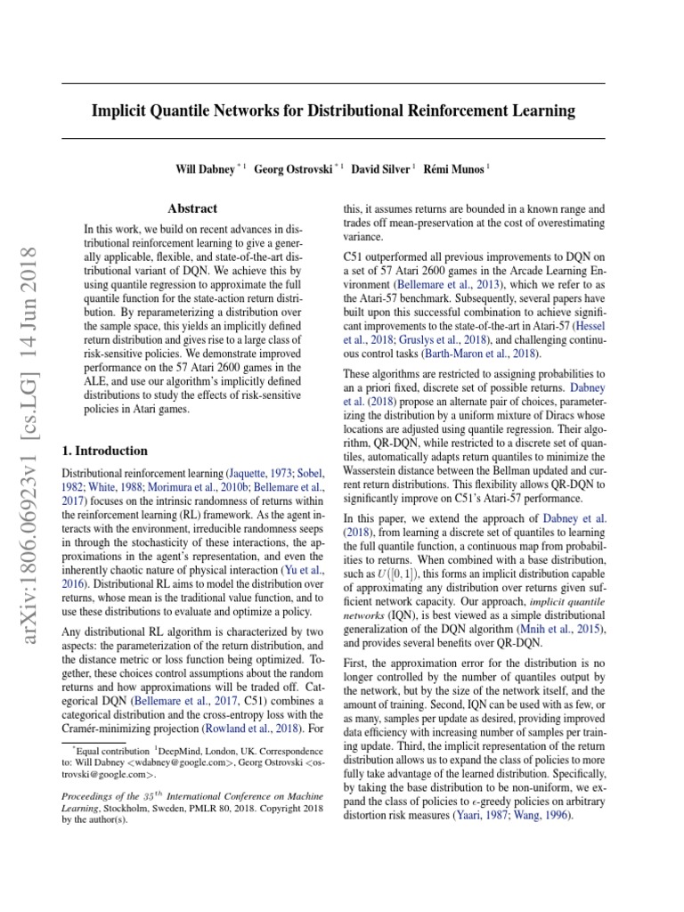 Implicit Quantile Networks For Distributional Reinforcement Learning Will Dabney Et Al 2018