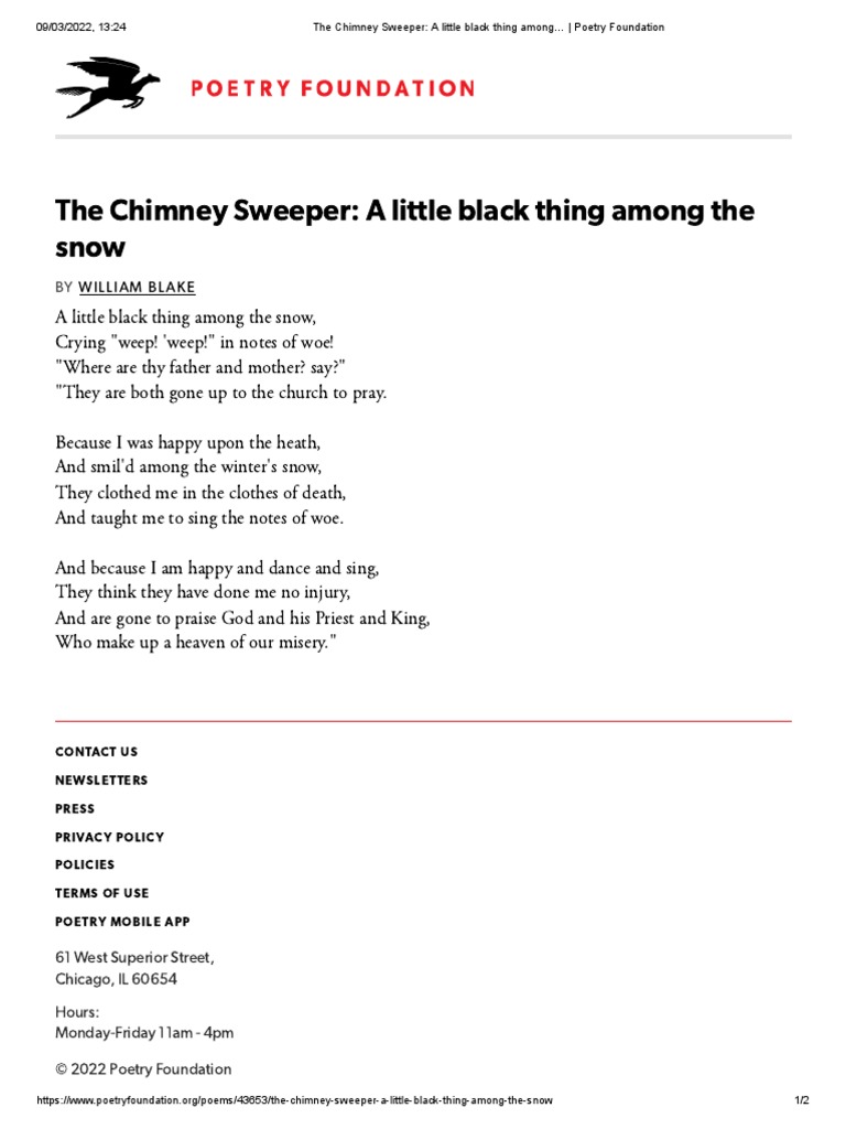 The Chimney Sweeper II-A Little Black Thing Among by Blake | PDF