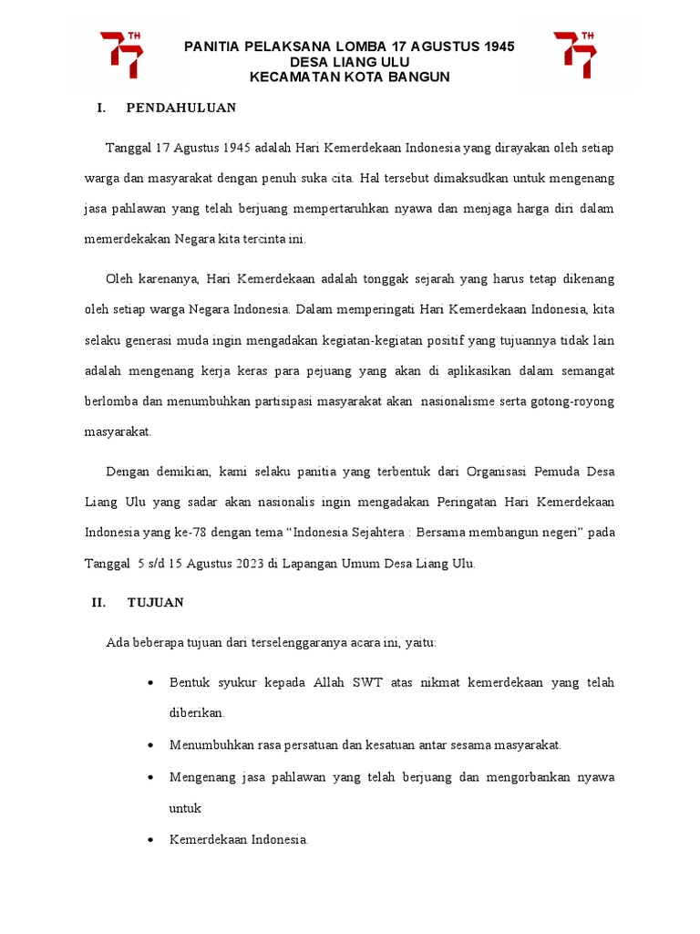 Proposal Lomba RAB 17 Agustus Liang Ulu | PDF