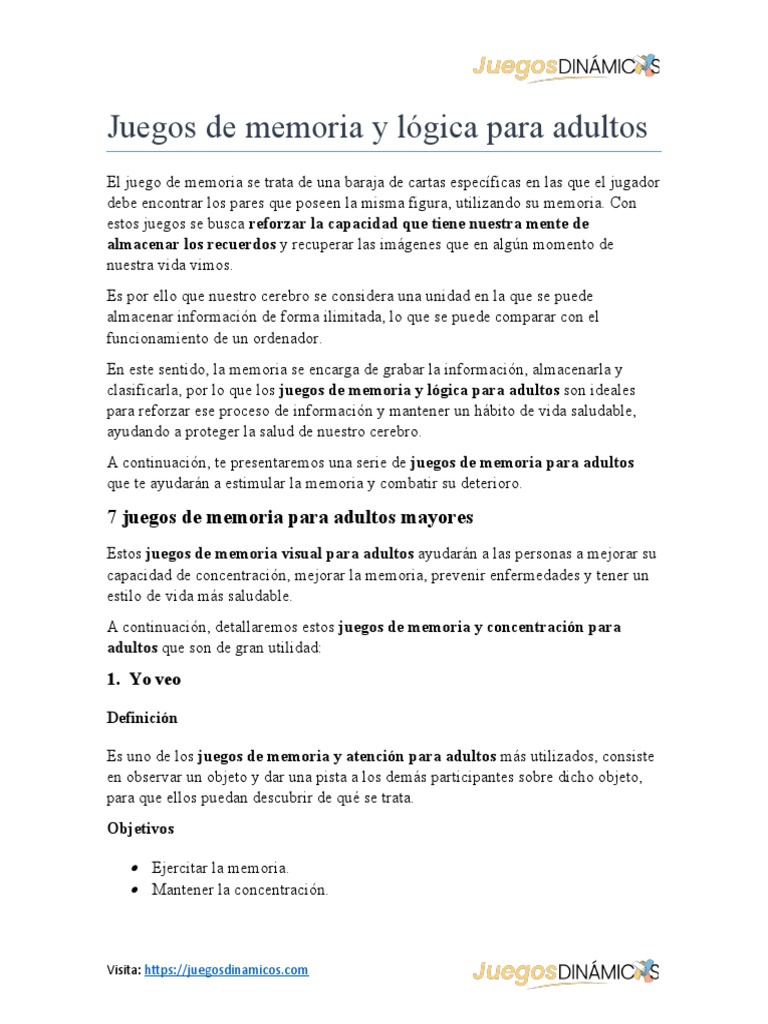Juegos de Memoria y Lógica para Adultos | PDF