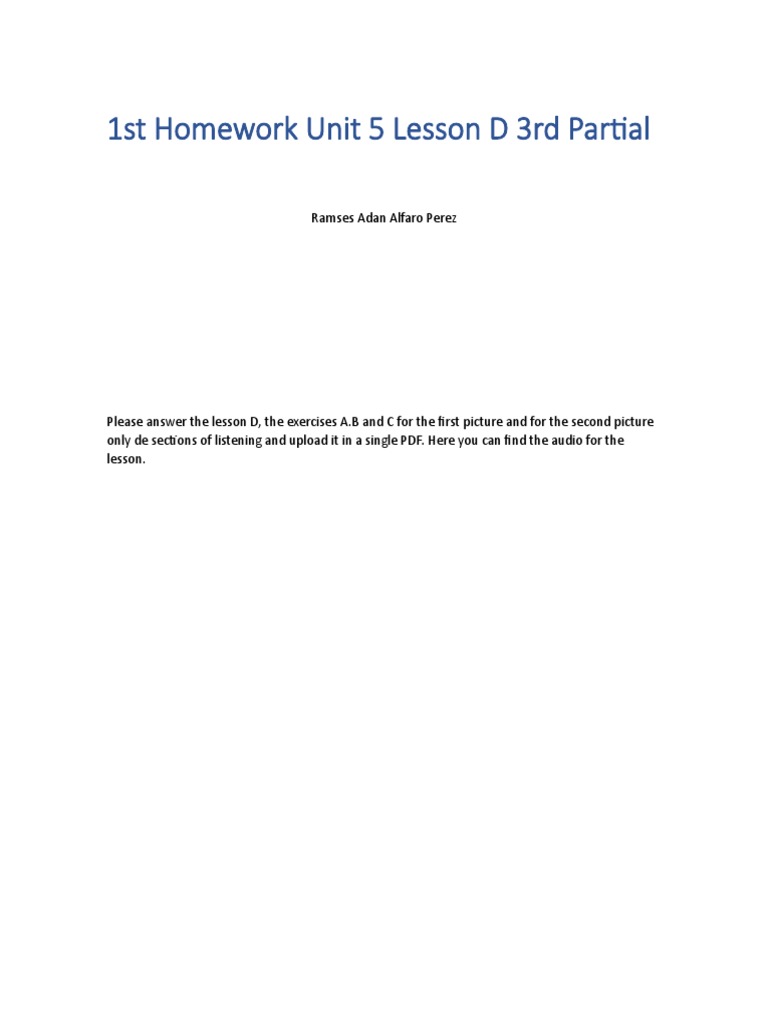 1st Homework Unit 5 Lesson D 3rd Partial Pdf