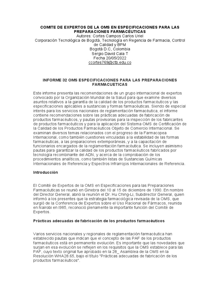 Informe OMS sobre Calidad Farmacéutica | PDF | Farmacia | Medicamentos con receta