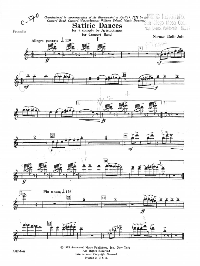 Satiric Dances, Piccolo | PDF