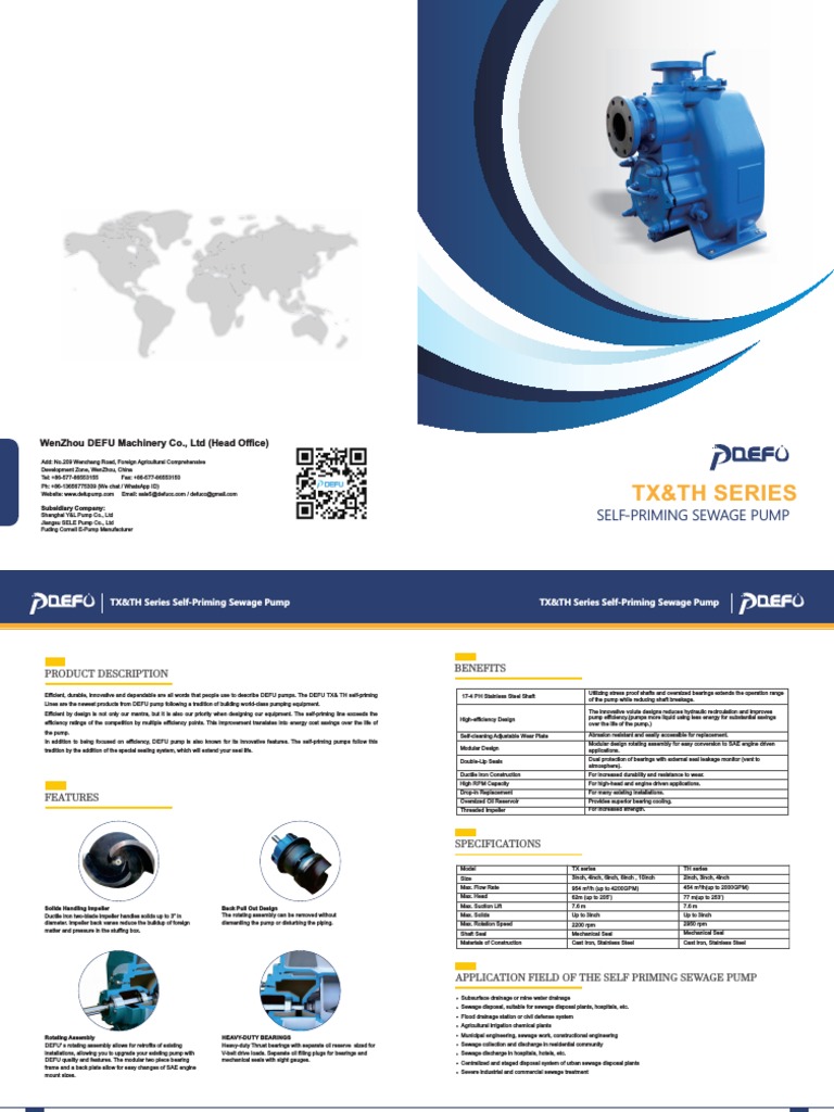 DEFU TX&TH Self-Priming Sewage Pumps | PDF | Technology & Engineering