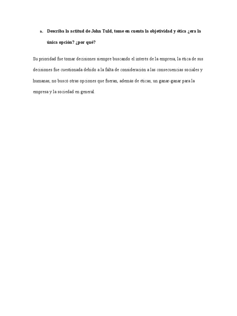 Describa La Actitud de John Tuld | PDF