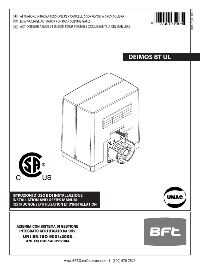 BFT Deimos BT Ul Manual | PDF