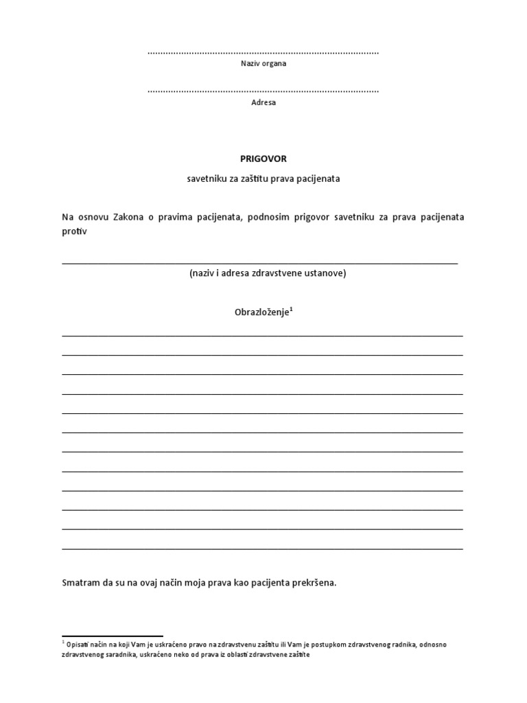 Obrazac Prigovora | PDF