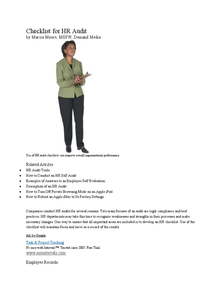 Checklist For Hr Audit Pdf Employment Audit
