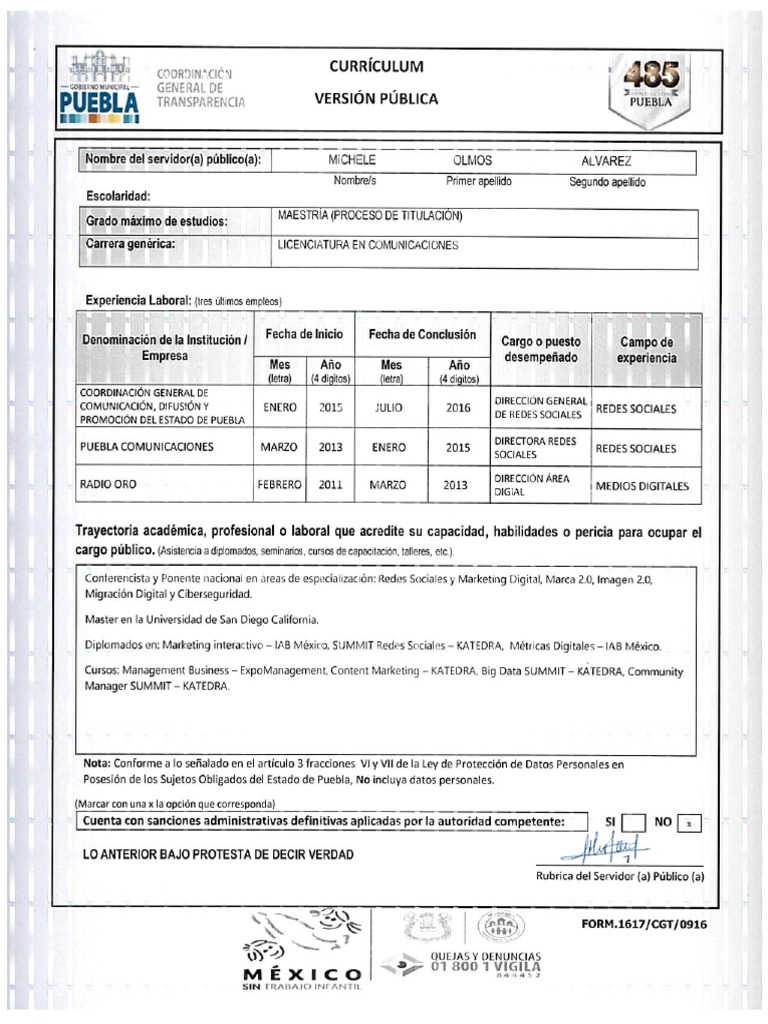 Michele Olmos Alvares Curriculum Version Publica | PDF