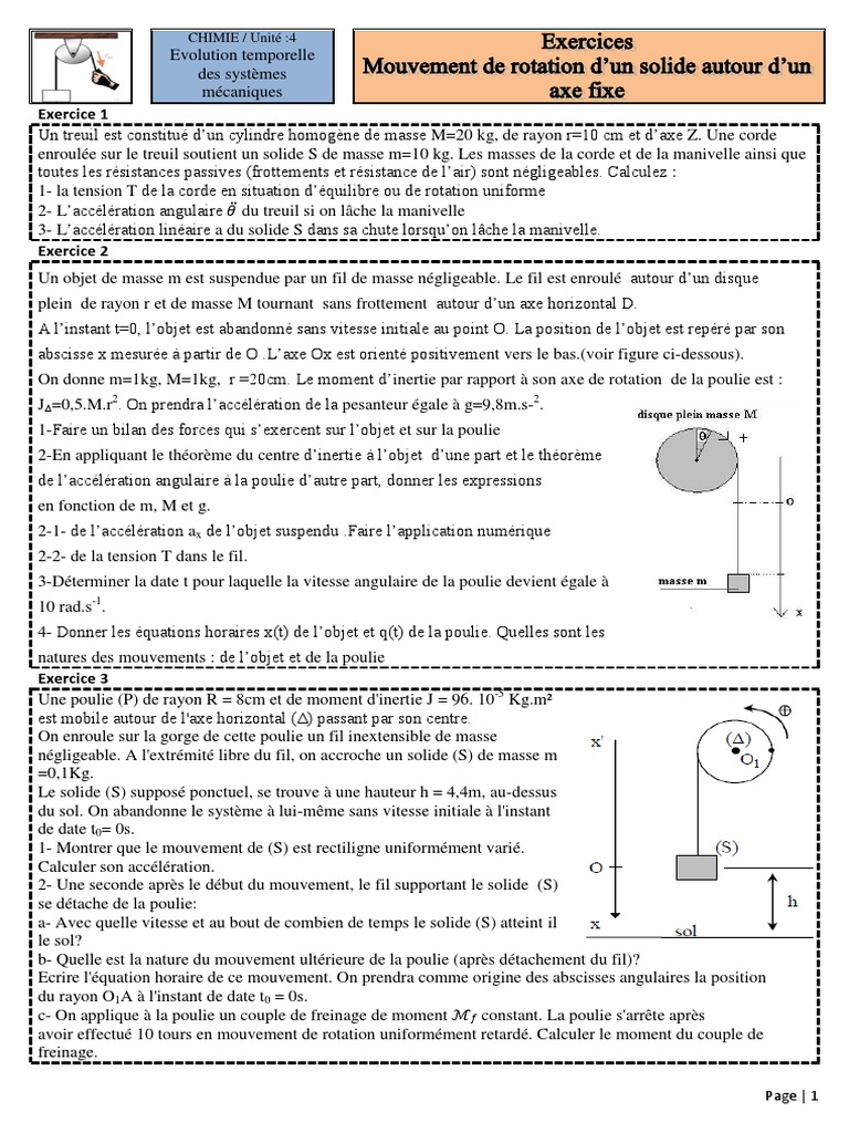 Exercices sur la rotation autour d'un axe fixe | PDF | Accélération ...