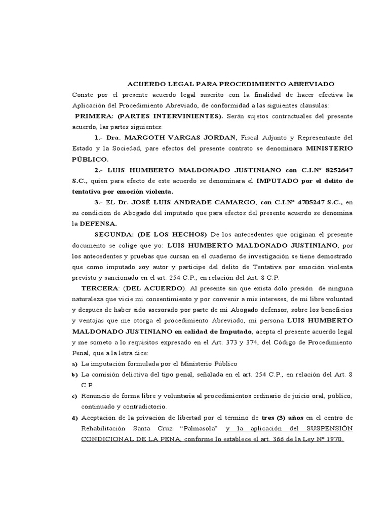 ACUERDO LEGAL PARA PROCEDIMIENTO ABREVIADO | PDF