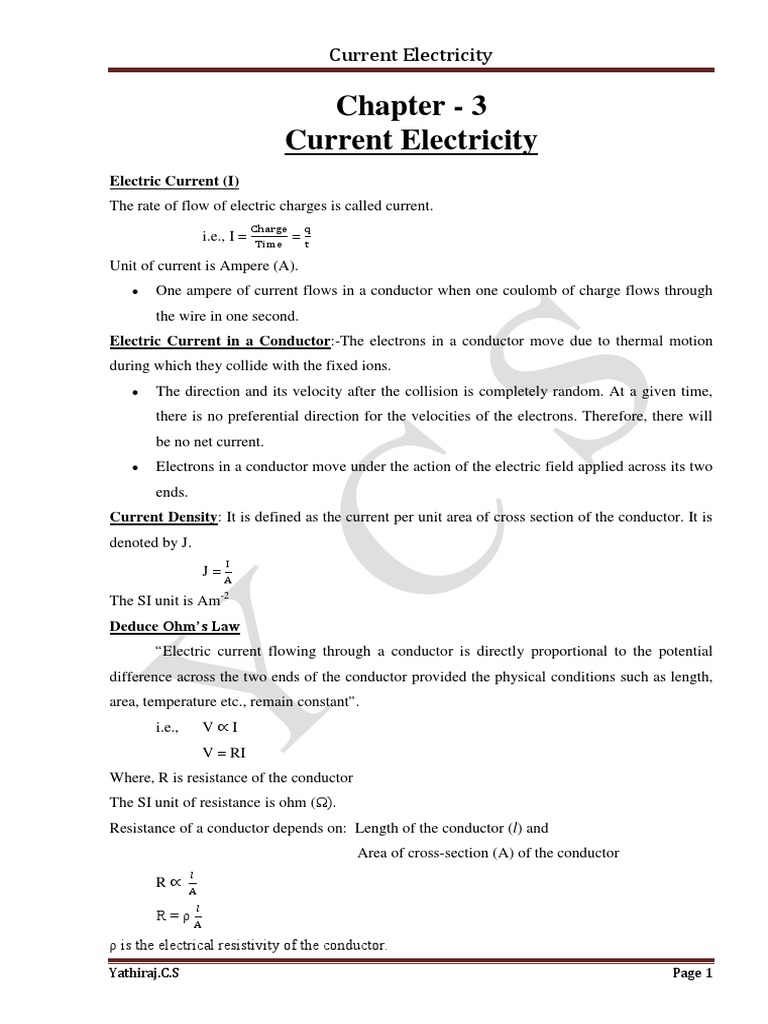 Chapter 3 Current Electricity | PDF | Electrical Resistivity And ...