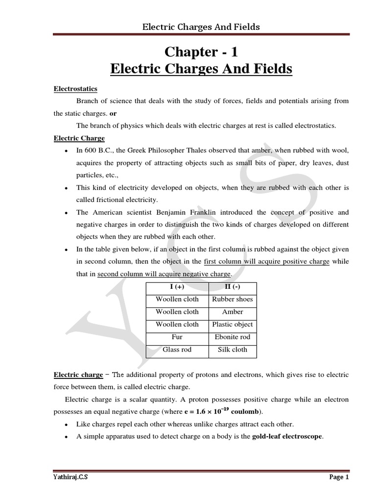 Chapter 1 Electric Charges and Fields | PDF | Electric Charge | Electrostatics