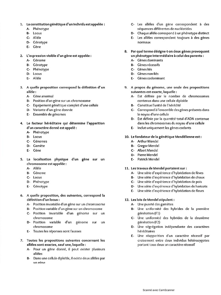 QCM 2 svt prépa fmp | PDF