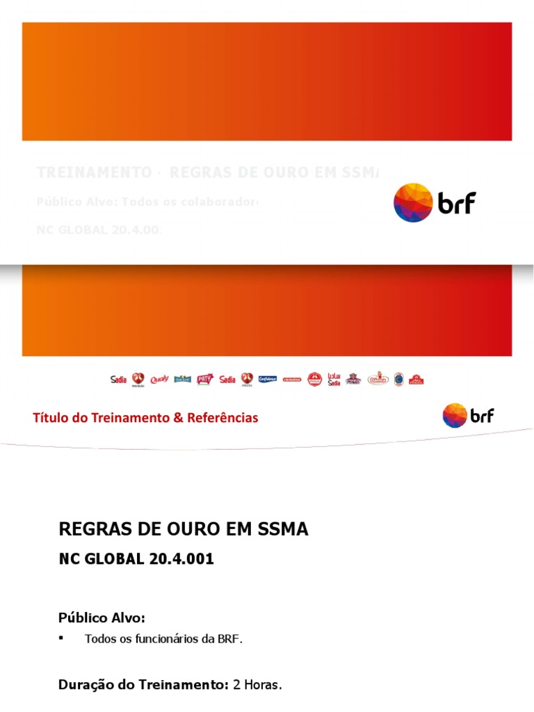 Regras de Ouro SSMA BRF: Treinamento Completo | PDF | Gestão de recursos humanos