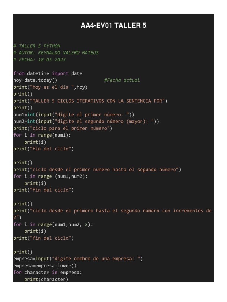Taller de Python: Ciclos Iterativos | PDF