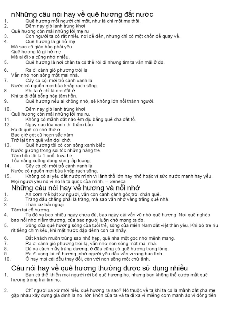 Những câu nói hay về quê hương đất nước | PDF