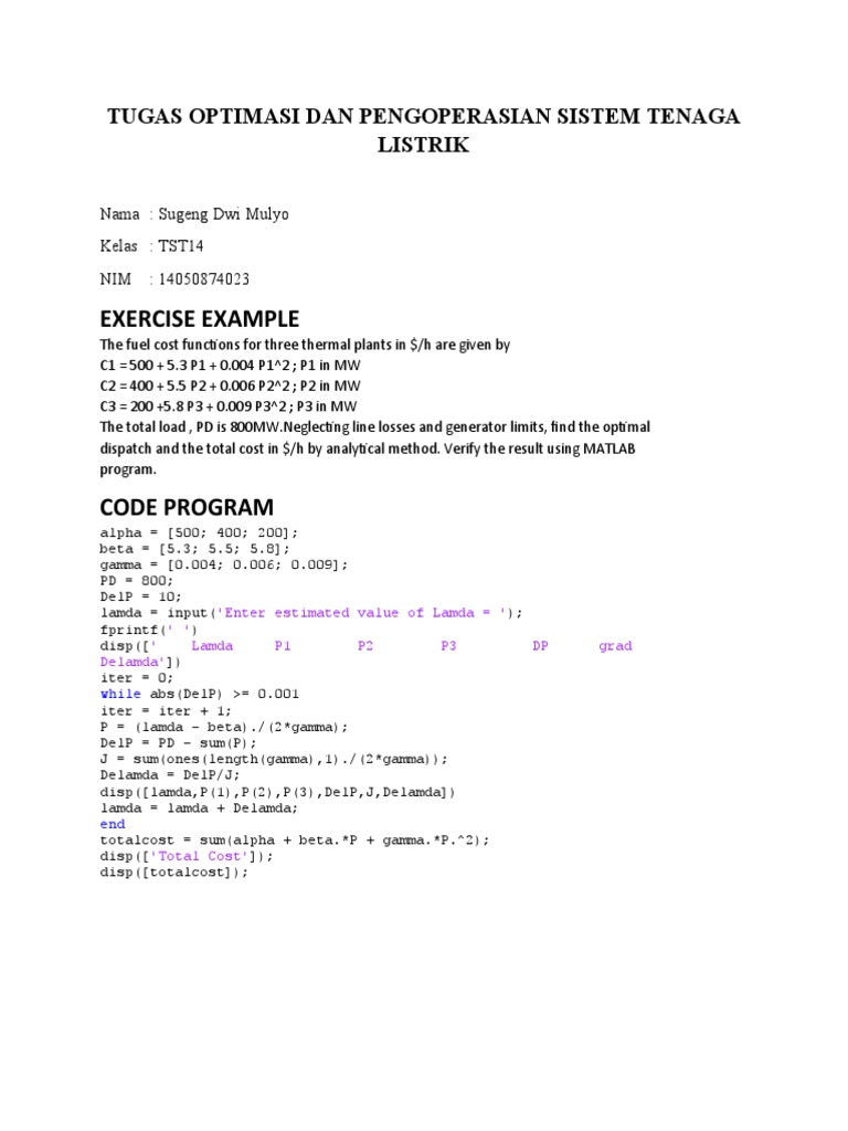 Optimasi Dan Pengoperasian Sistem Tenaga Listrik | PDF