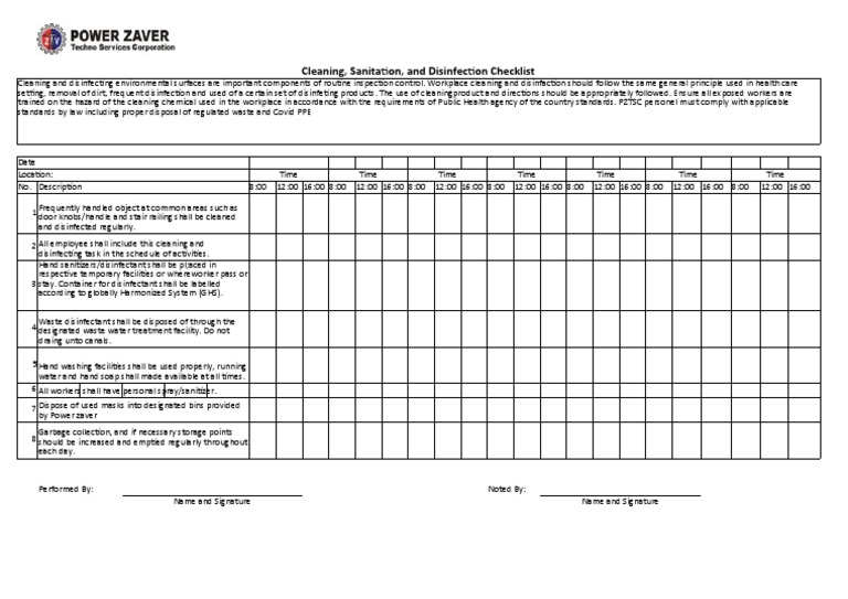 Disinfection Checklist | PDF | Public Health | Safety