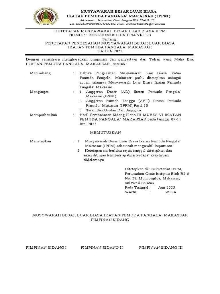 Ketetapan Musyawarah Besar Luar Biasa Ippm | PDF Ketetapan Musyawarah Besar Luar Biasa Ippm | PDF