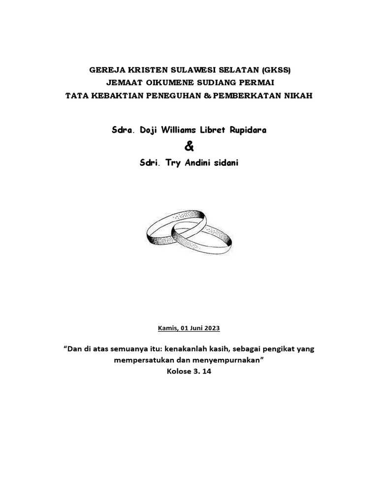 Peneguhan dan Pemberkatan Nikah GKSS | PDF | Agama & Spiritualitas