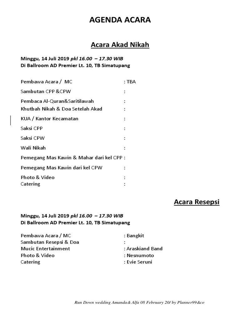 Run Down Acara Wedding | PDF