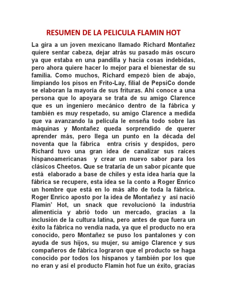 Resumen de La Pelicula Flamin Hot | PDF