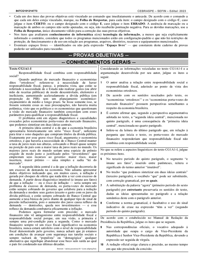 Conhecimentos Gerais - : - Provas Objetivas | PDF