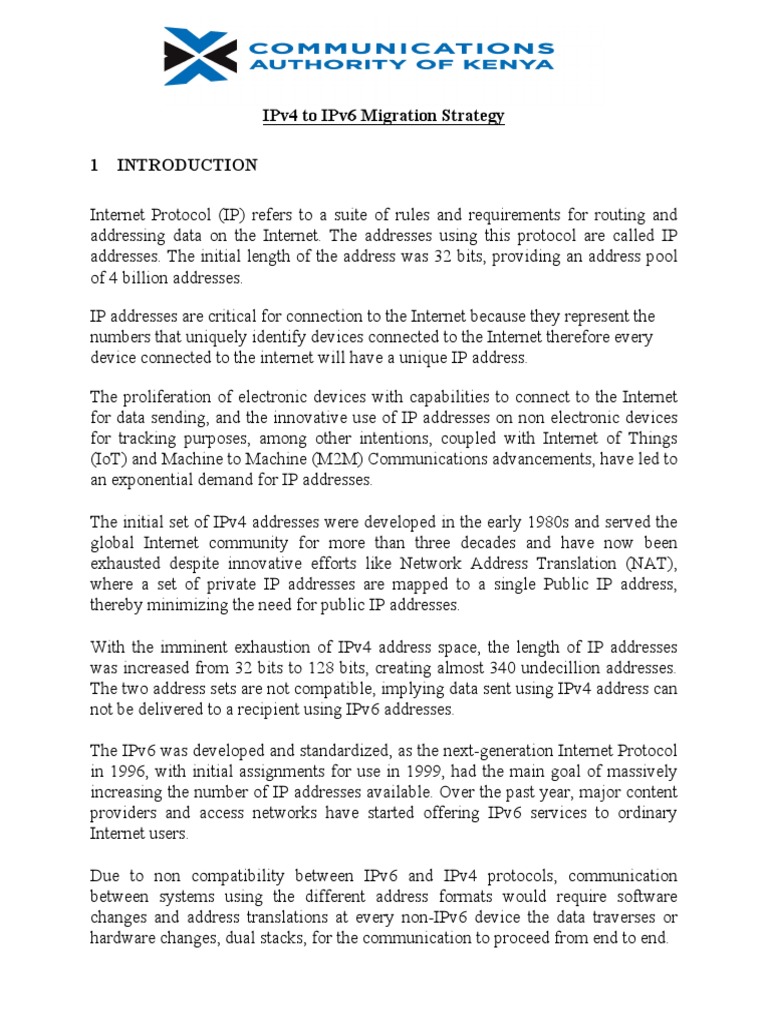 IPv4 To IPv6 Migration Strategy | PDF
