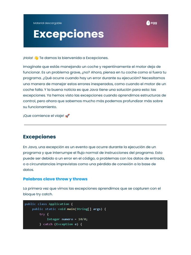 Teoría Java 16 Excepciones Pdf Java Lenguaje De Programación Máquina Virtual De Java