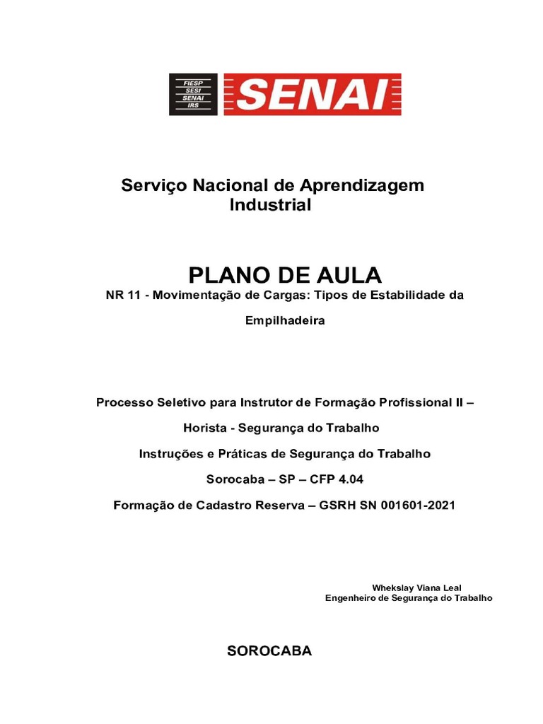 Plano Aula NR 11 Senai | PDF