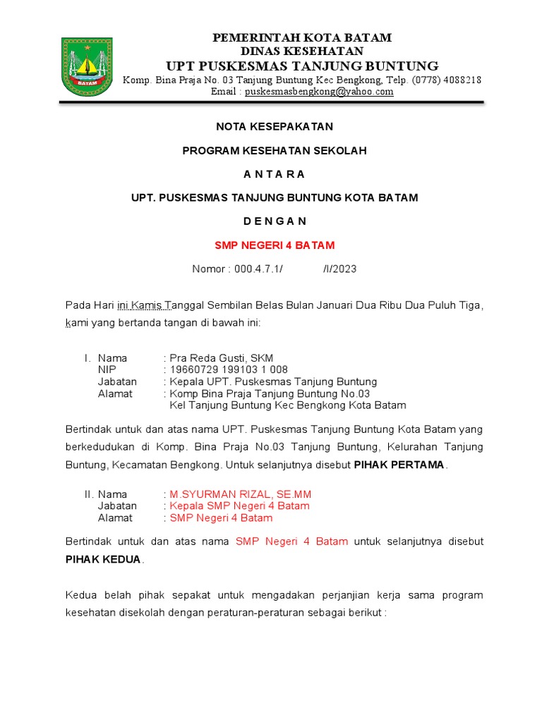 2023 - MoU UKS SMP | PDF