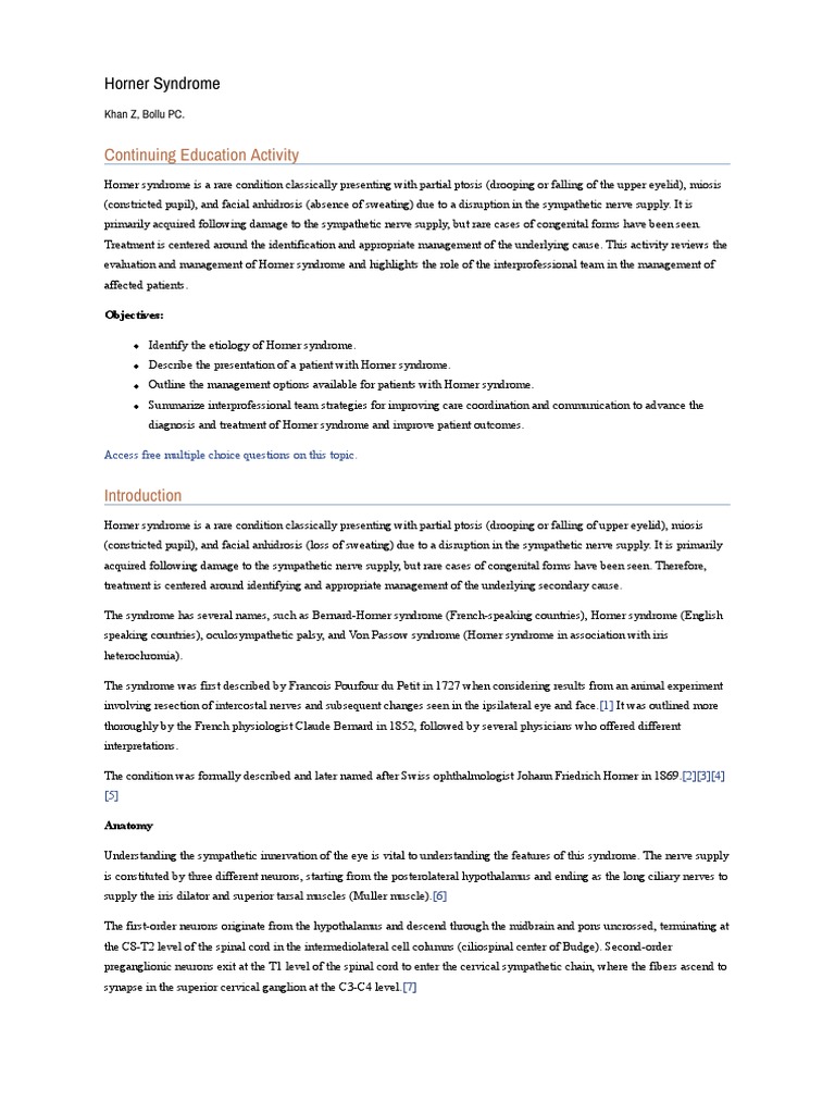 Horner Syndrome: A Clinical Overview | PDF | Clinical Medicine ...