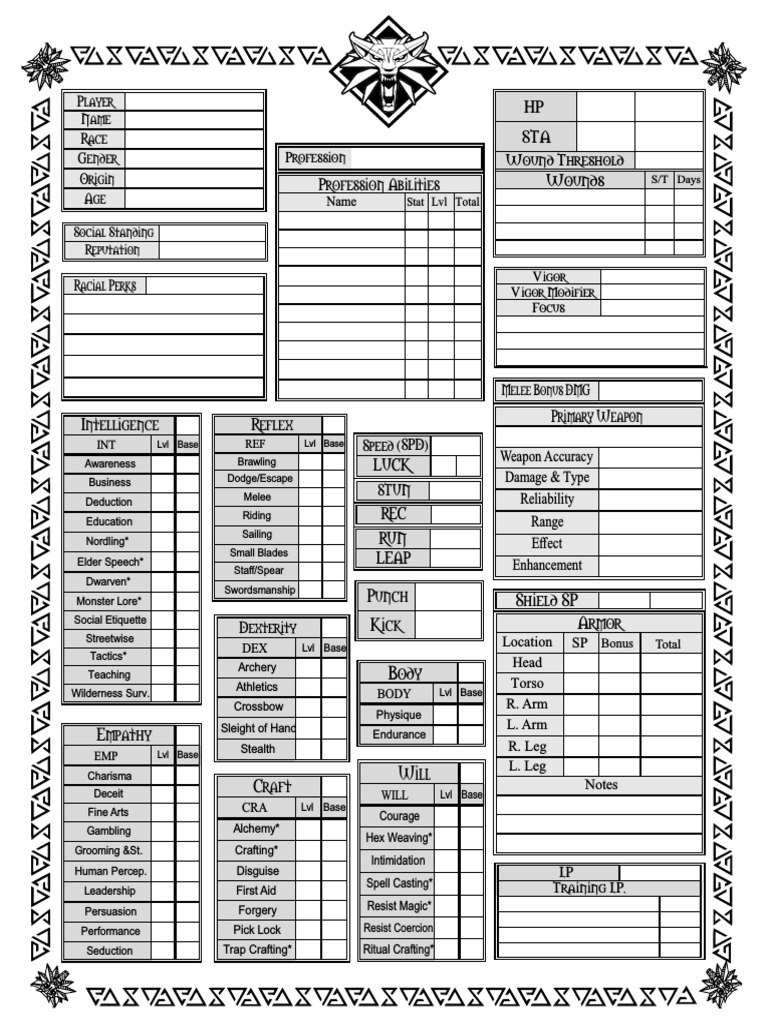 The Witcher Character Sheet (Alternate) | PDF