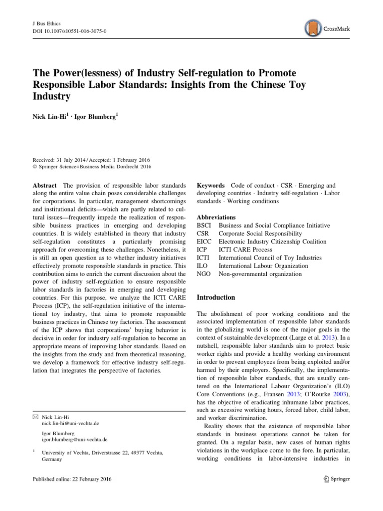 The Power (Lessness) of Industry Self-Regulation To PromoteResponsible ...