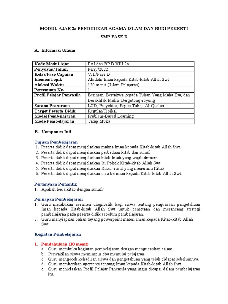 Modul Ajar Pai Dan BP SMP Kelas Viii Bab 2 | PDF