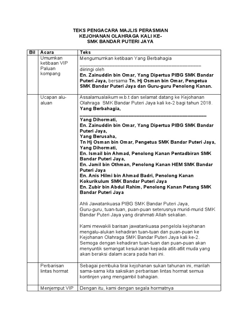 TEKS PENGACARA MAJLIS PERASMIAN | PDF