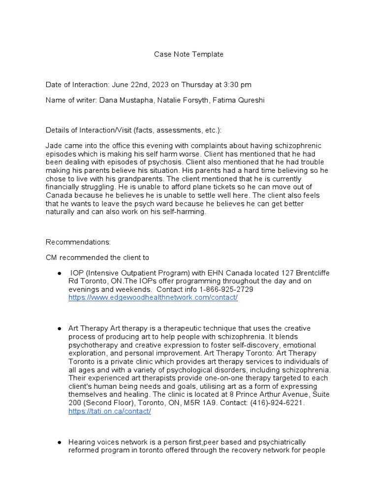 Case Note Template Group Project | PDF | Psychotherapy | Art Therapy